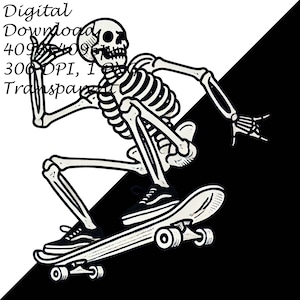 Edgy Skeleton Skateboarding PNG Clipart, Cool Digital Download for T ...