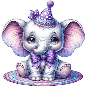 Adorable Baby Elephant Clipart in Party Hat | Cute Animal PNG for ...