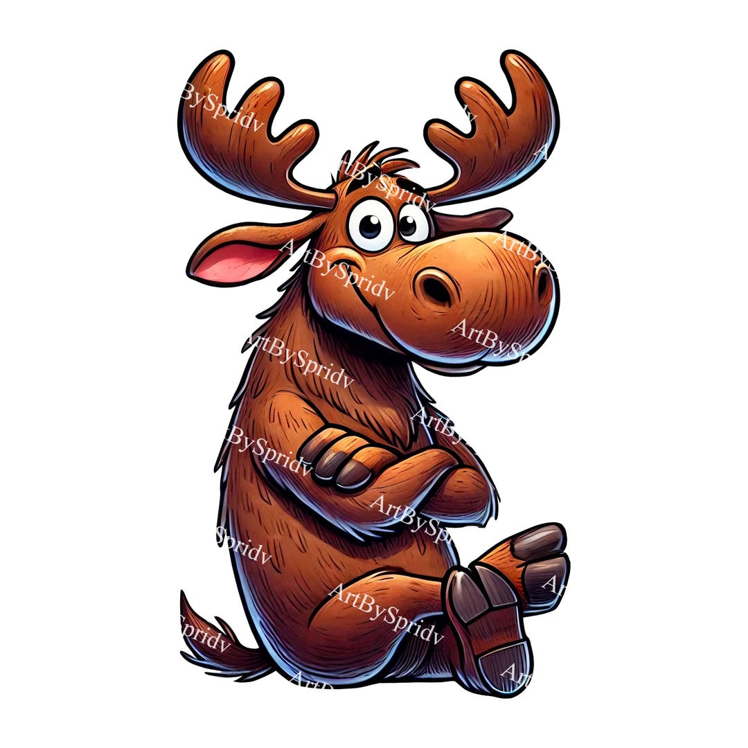 Cartoon Moose PNG, Cute Sitting Moose Clipart, Whimsical Forest Animal ...