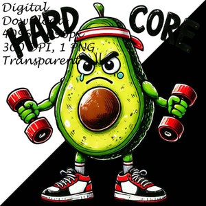 Hardcore Avocado With Dumbbells PNG Clipart, Fitness Workout Avocado Illustration, Funny Sport ...