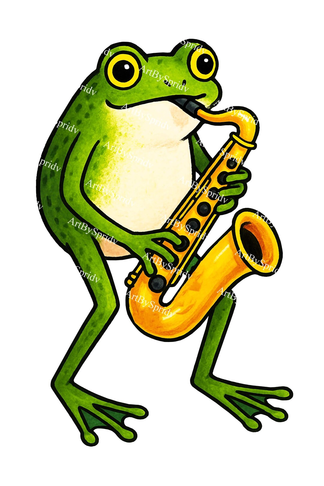 Funny Saxophone Frog PNG | Cute Cartoon Frog Playing Sax | Transparent ...