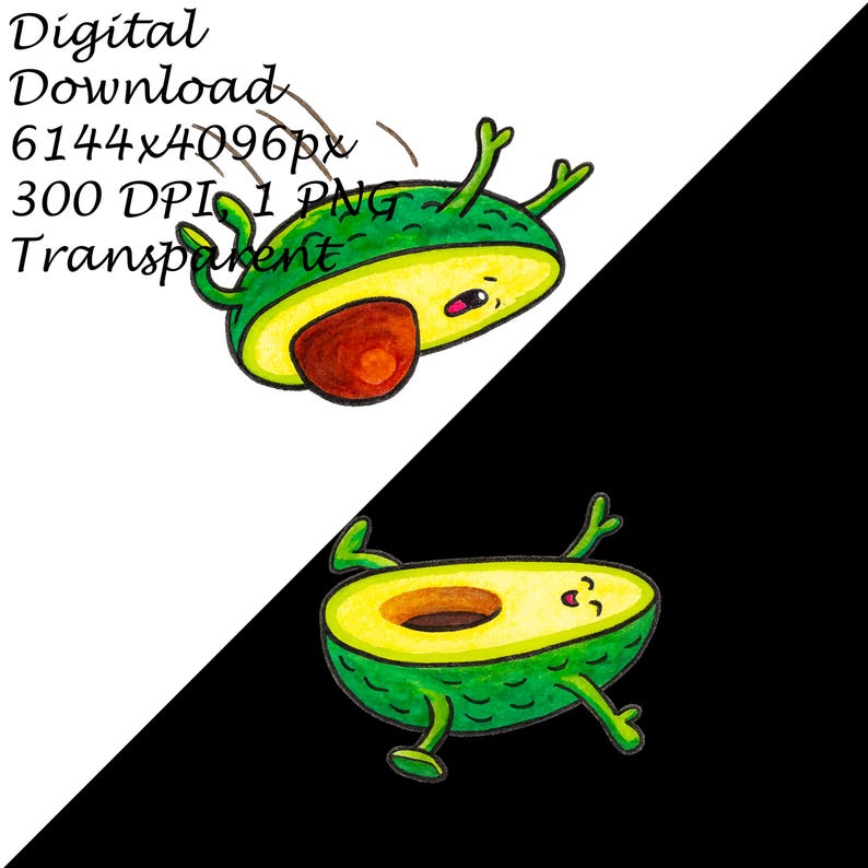 Kawaii Avocado Friends PNG Clipart, Cute Jumping Fruit Illustration ...