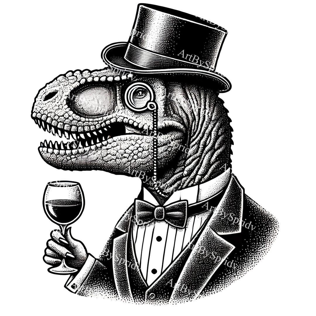 Tyrannosaurus T-rex in Tuxedo With Monocle & Wine Glass PNG Clipart ...