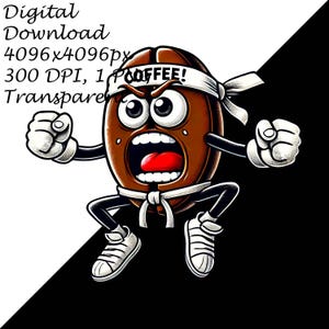 Angry Coffee Bean Clipart, Karate Fighter Coffee Bean Cartoon ...