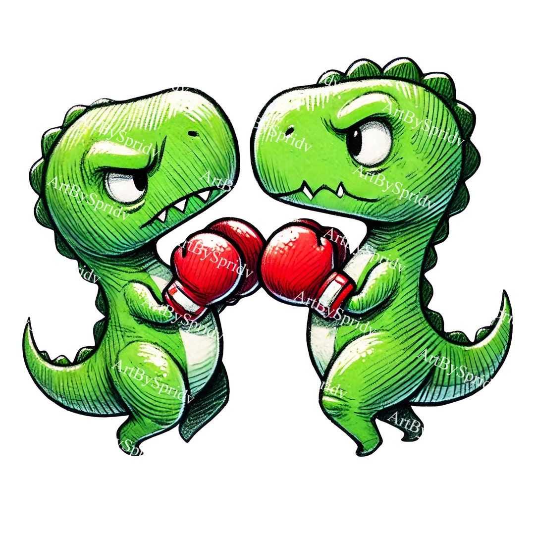 Boxing Dinosaur Cartoon Clipart, Funny Dino Duel Transparent PNG, Cute ...