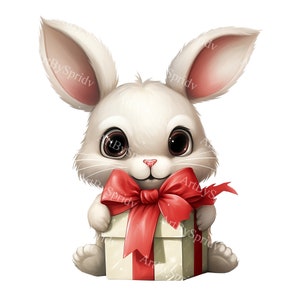 Bunny With Gift Box Transparent PNG – Cute Easter Rabbit Clipart for ...