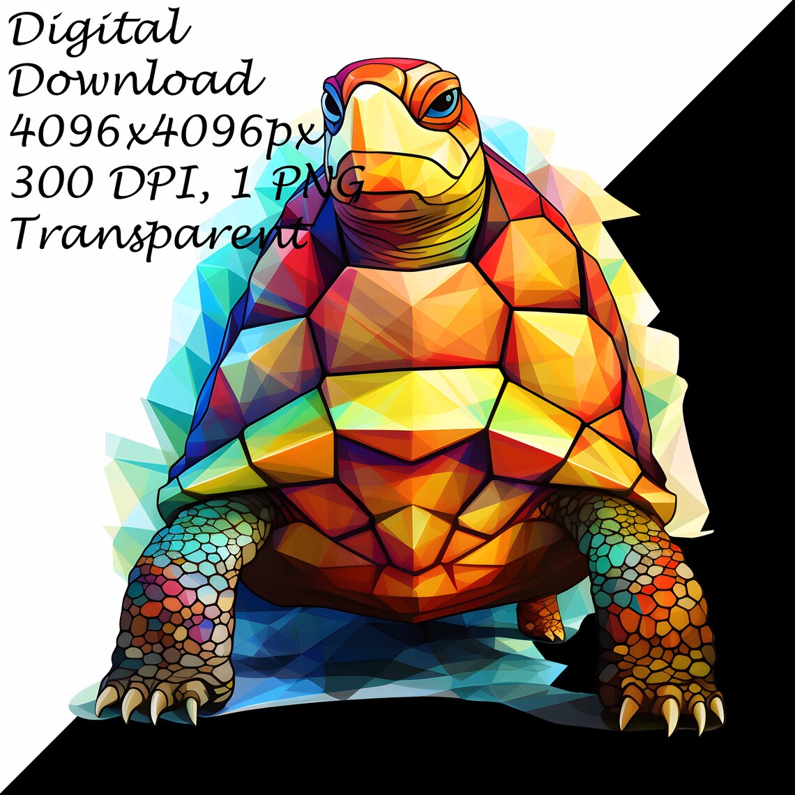 Geometric Turtle Clipart, Polygonal Animal Illustration, Unique Digital ...