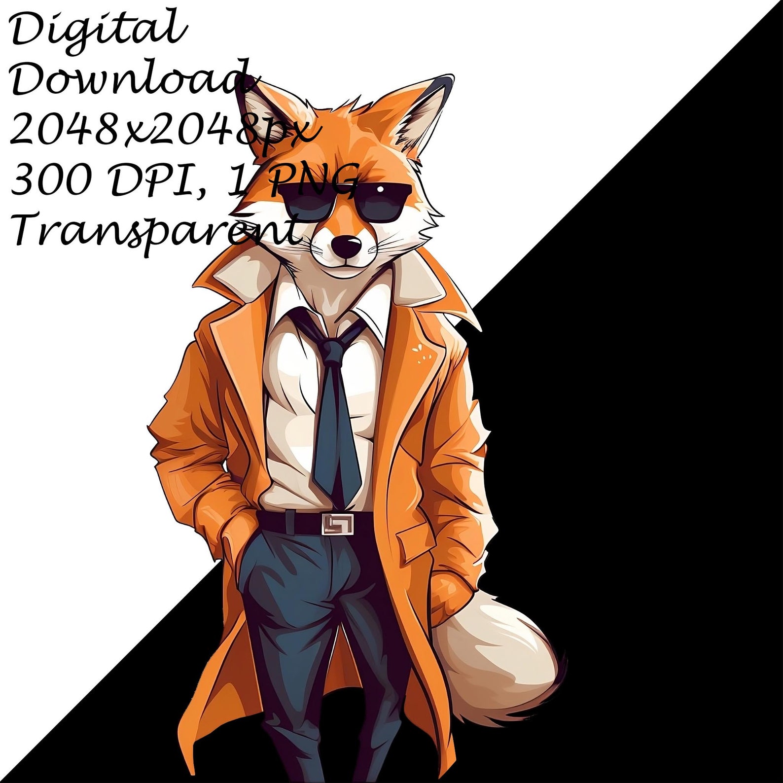 Stylish Fox Clipart - Fashionable Animal Character PNG for T-shirts ...