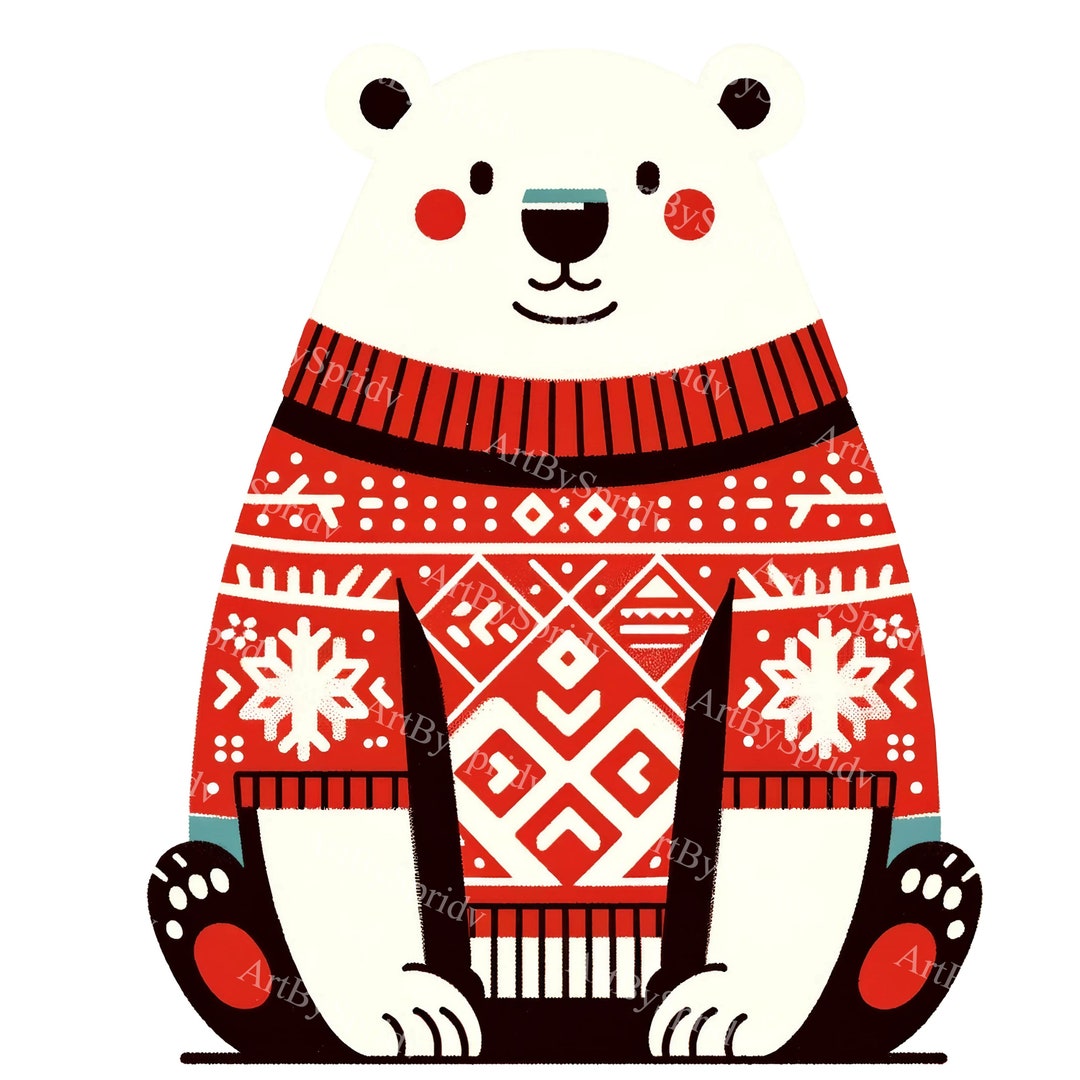 Cozy Christmas Polar Bear Clipart | Festive Winter Bear Digital Clip ...