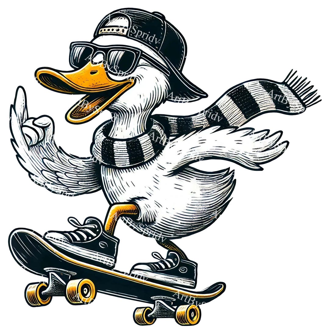 Cool Duck Riding Skateboard PNG Clipart, Duck in Sunglasses, Hat and ...