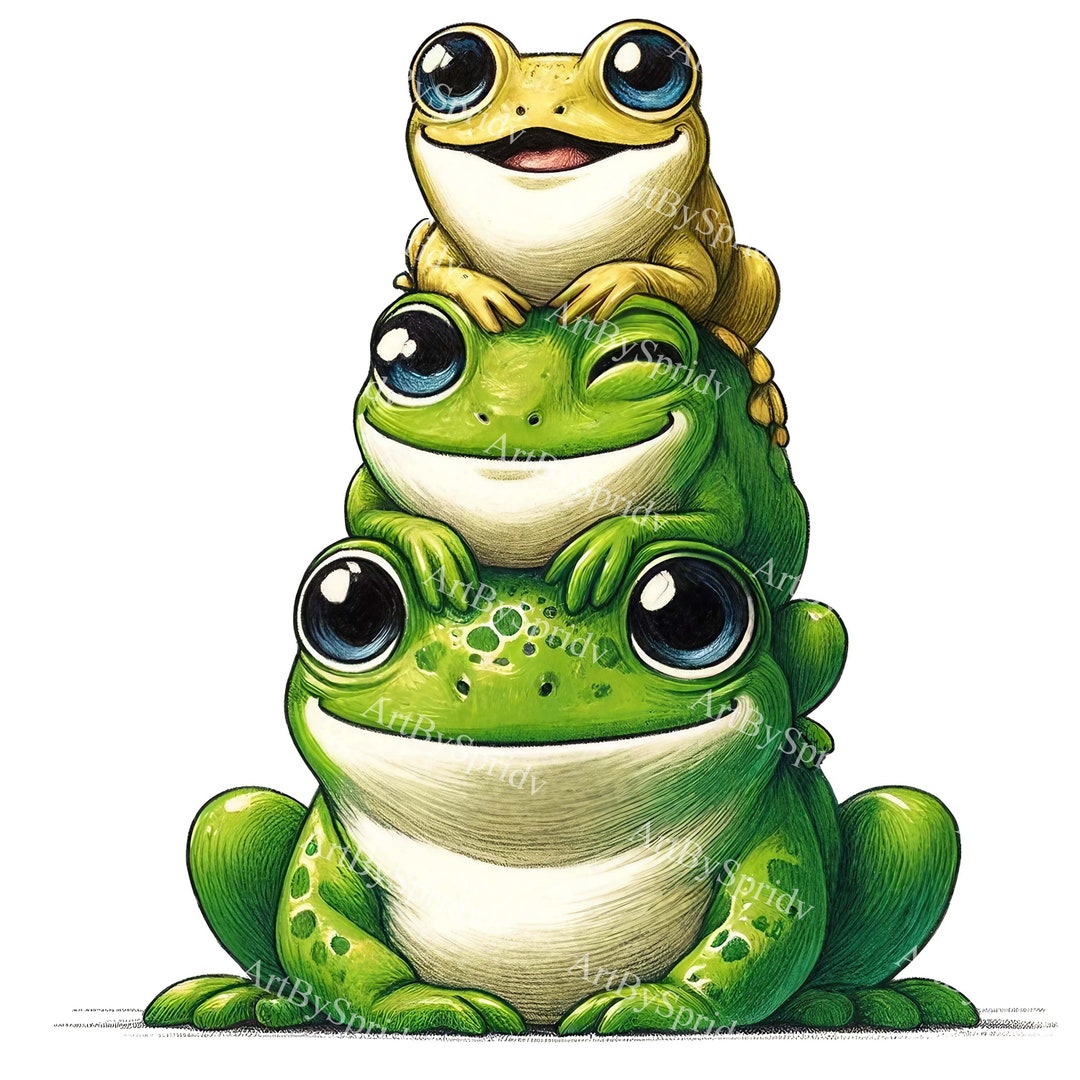 Adorable Triple Frog Stack Clipart: High-quality Transparent PNG ...