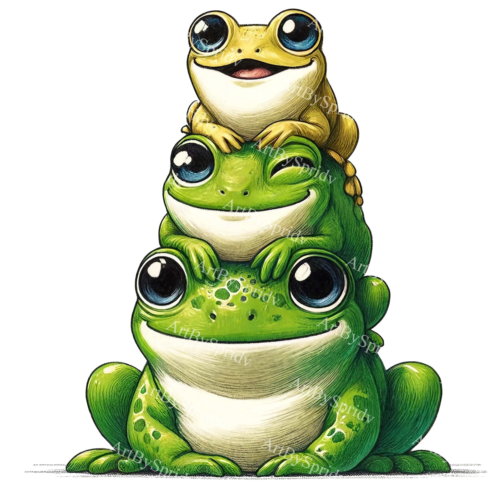 Adorable Triple Frog Stack Clipart: High-quality Transparent PNG, Instant Digital Download for ...