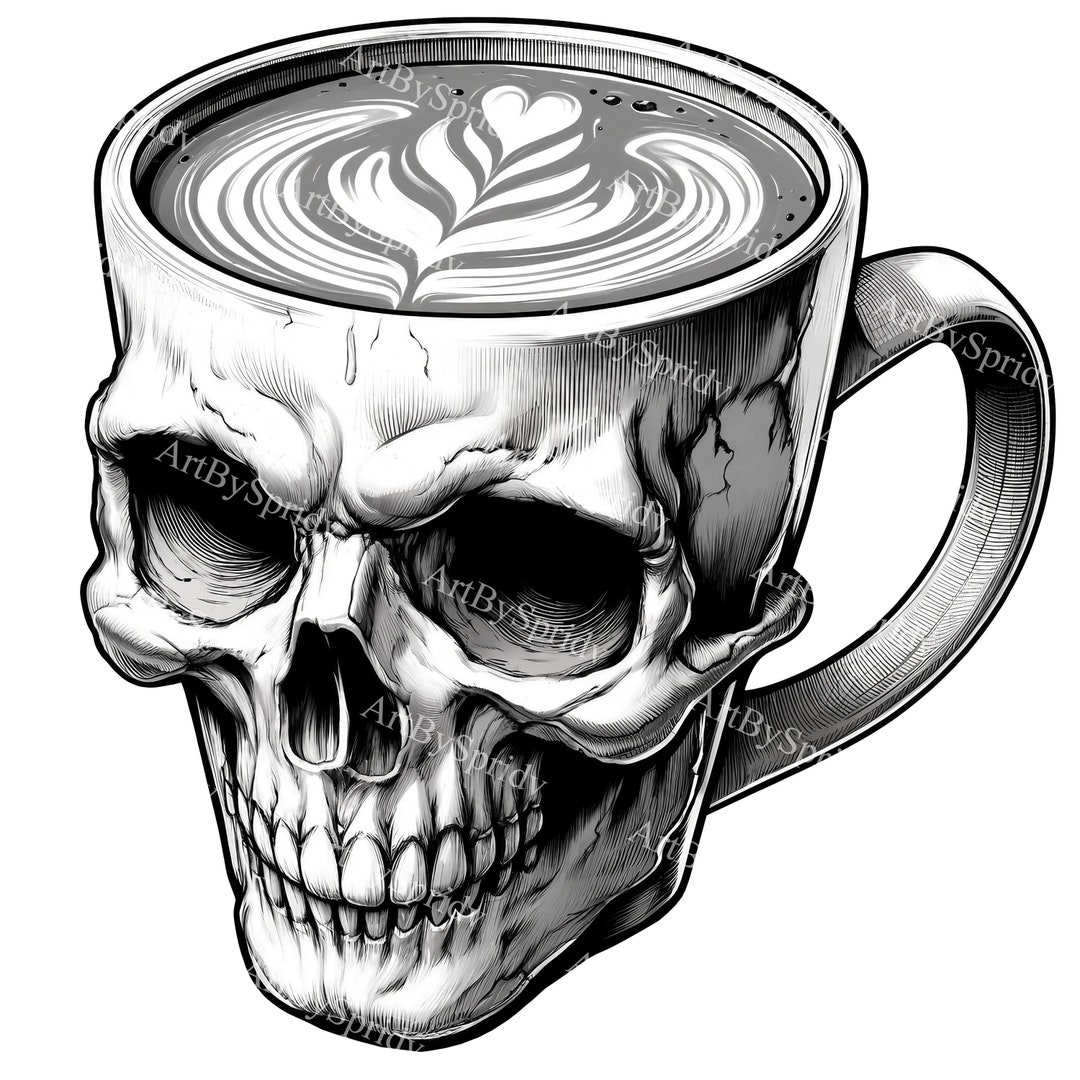 Skull Coffee Cup Clipart - Gothic Latte Art PNG, Barista Inspired ...