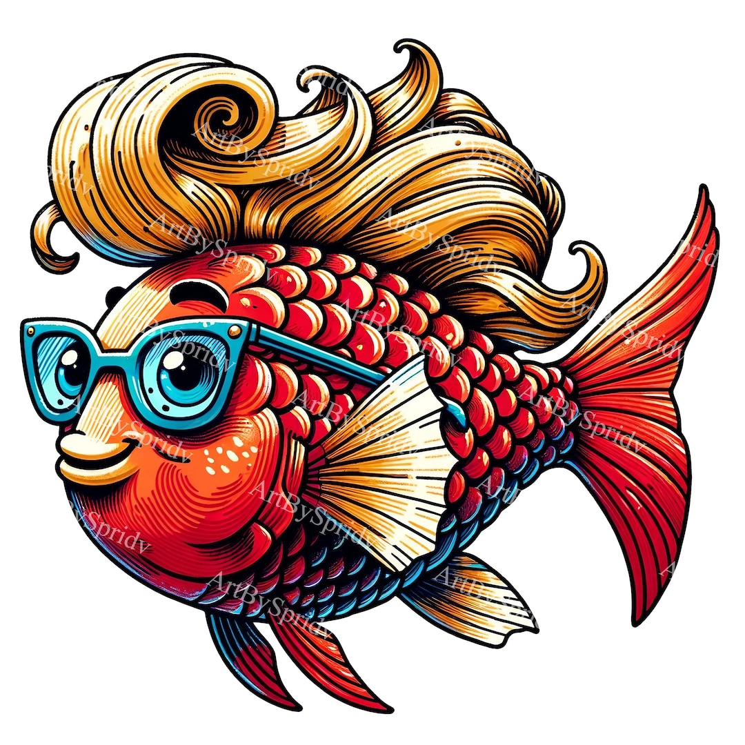 Whimsical Fish Clipart - Colorful Aquatic Cartoon Fish With Glasses ...