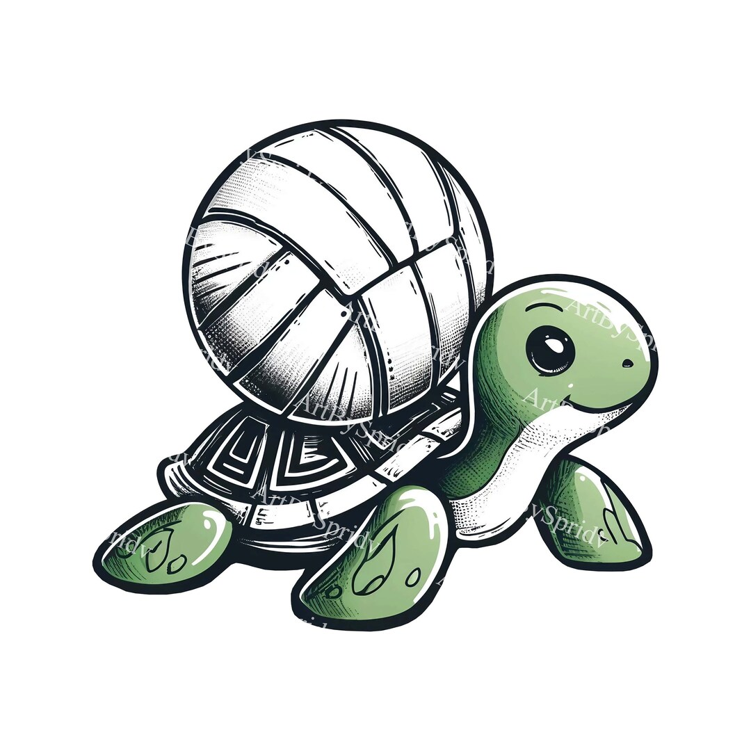 Turtle With Volleyball Shell Clipart,cute Sports Animal Png,fun Digital ...