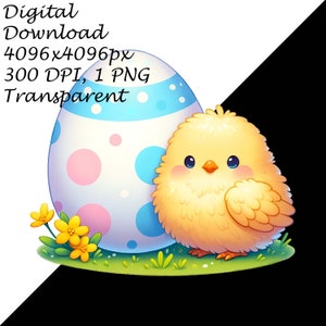 Cute Fluffy Chick & Easter Egg Clipart - Digital PNG for DTG, T-shirts ...