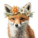 Baby Fox With Flower Crown Clipart, Woodland Animal PNG, Boho Fox ...