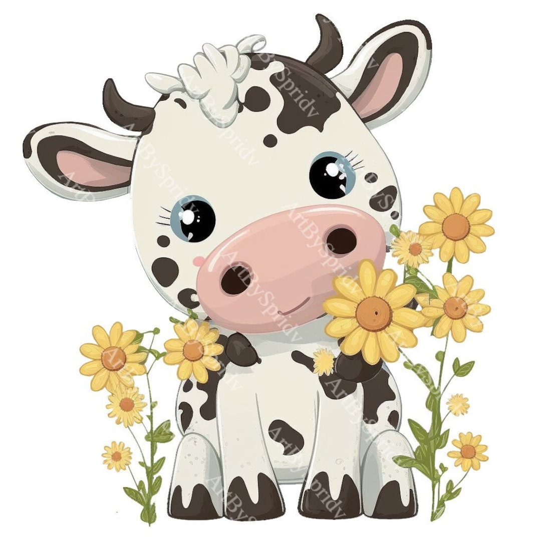 Cute Floral Cow PNG, Transparent Farm Flower Animal Clipart, Kids ...