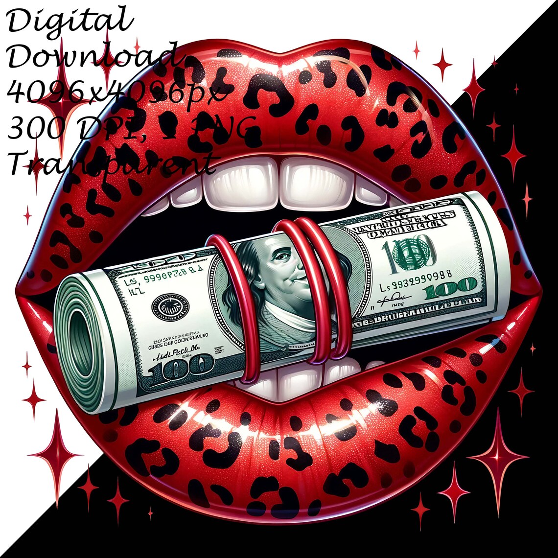 100 Dollar Bill Lips Clipart - Glossy Lips & Money PNG, Digital ...