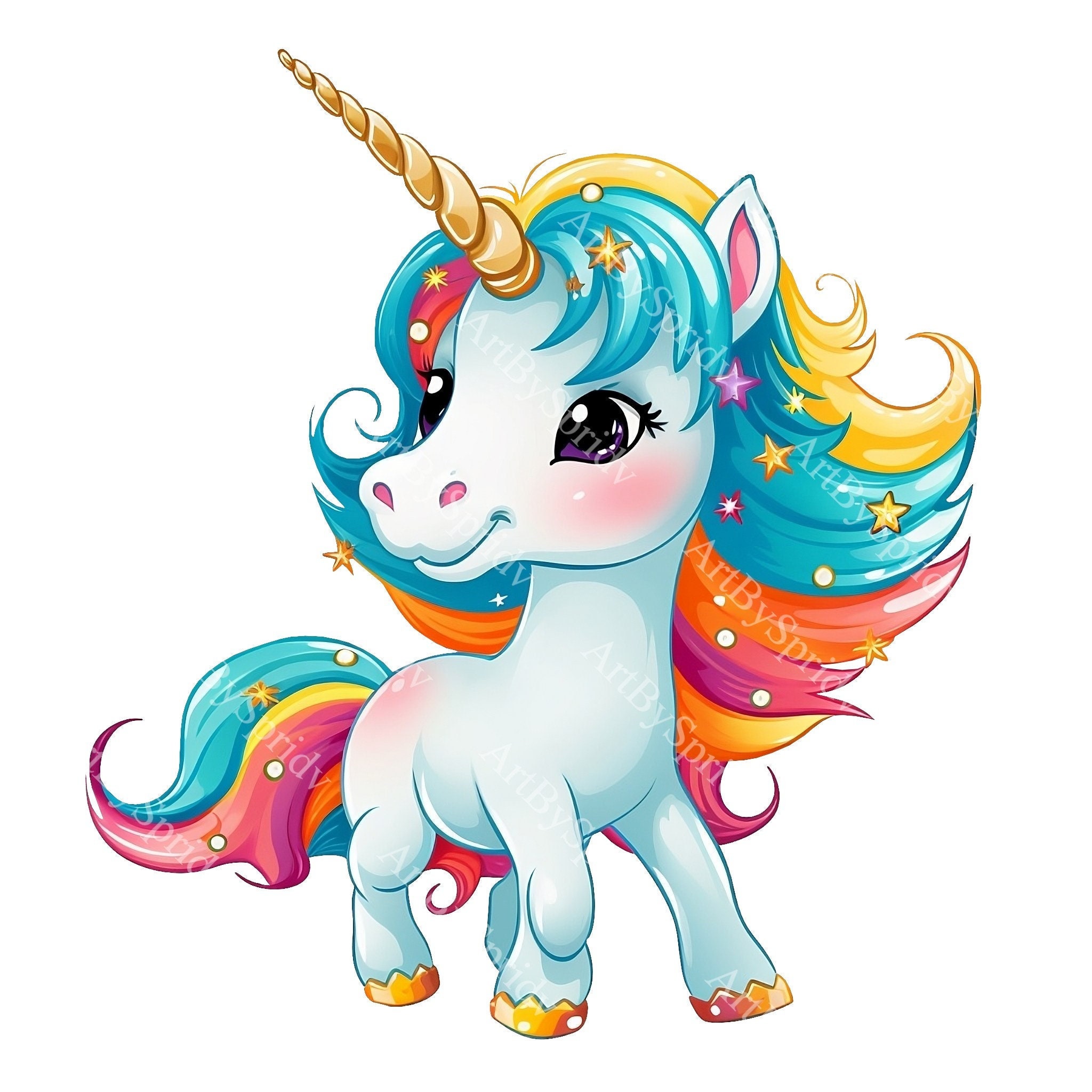 Kawaii Unicornio Bebe Png Baby Unicorn with Golden Horn Colorful Mane ...