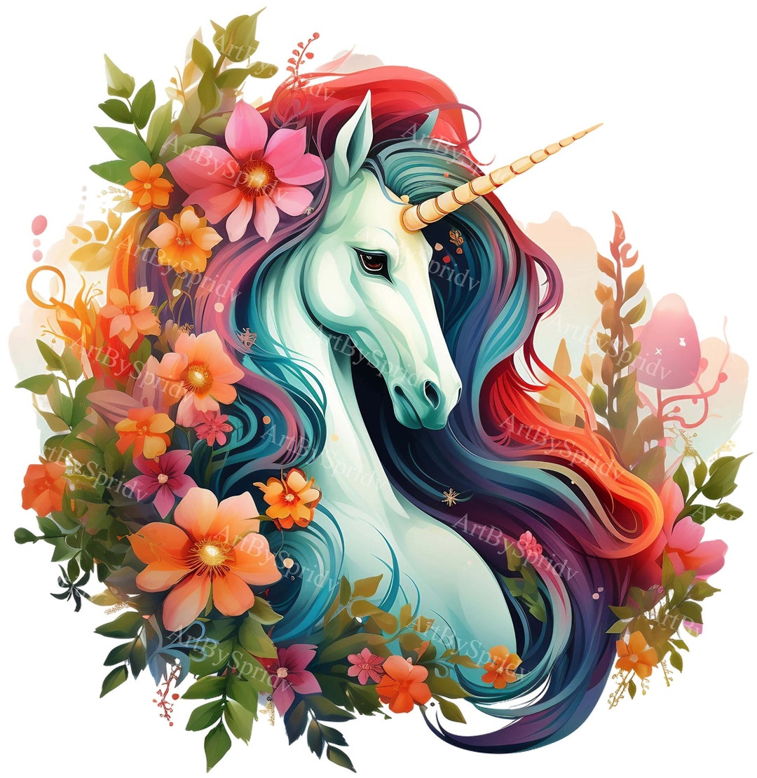 Magical Unicorn Clipart Set|enchanted Forest Unicorn With Floral ...