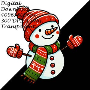 Cute Christmas Snowman With Red Hat, Scarf & Mittens PNG Clipart ...