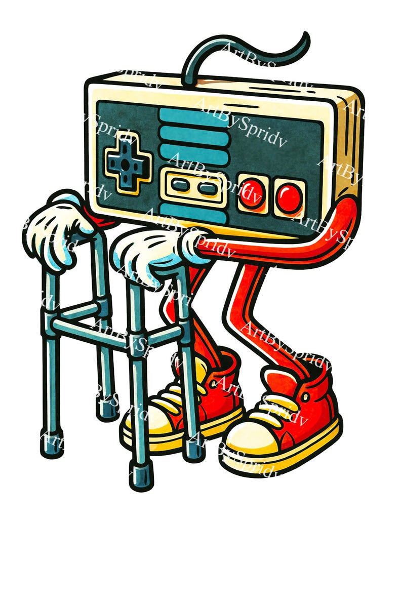Retro Game Controller With Walker PNG Clipart - Funny Old Gamer Vintage ...
