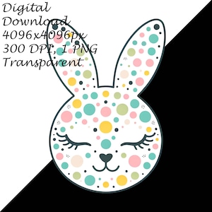 Easter Bunny Face Clipart - Polka Dot Pattern, Digital PNG for DTG T ...