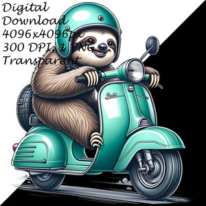 Adorable Sloth Riding Scooter Clipart | Cute Animal Digital PNG ...