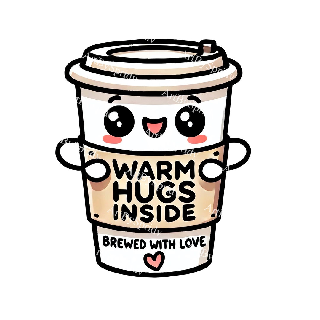 Kawaii Coffee Cup PNG Clipart 'warm Hugs Inside', Cute Transparent PNG ...