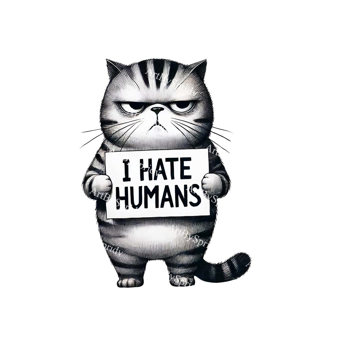 Grumpy Cat 'I Hate Humans' Funny PNG Clipart, Sarcastic Kitten ...