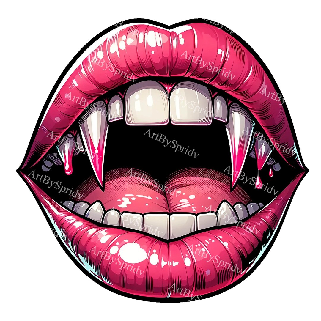 Vampire Lips With Fangs Clipart | Dripping Blood Digital PNG | Gothic ...