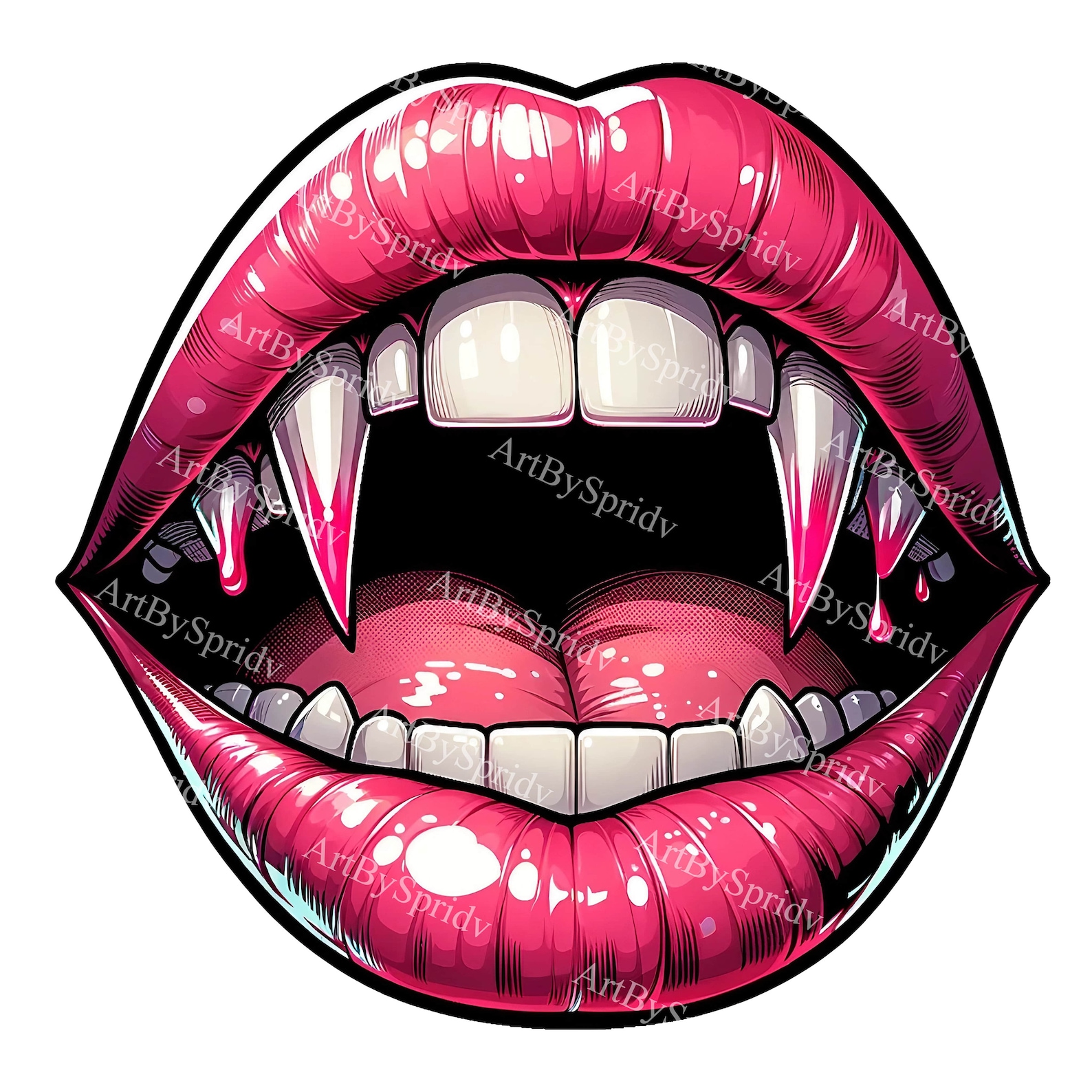 Vampire Lips With Fangs Clipart | Dripping Blood Digital PNG | Gothic ...