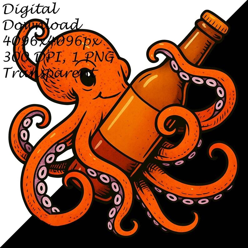 Funny Octopus Holding Beer Bottle PNG, Drunk Sea Creature Clipart ...