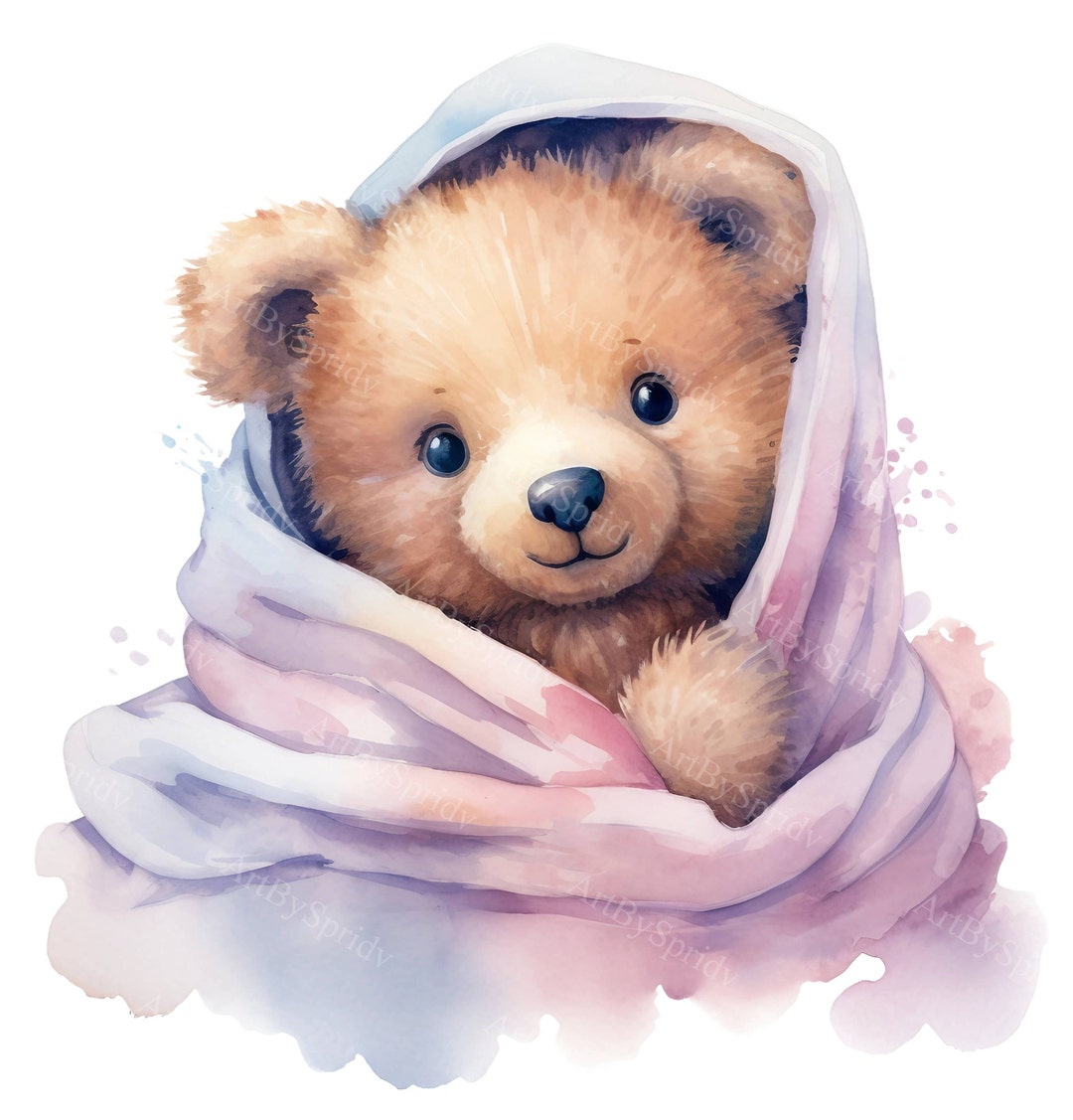 Watercolor Tender Teddy Bear Cradling A Blanket-transparent 4 PNG ...