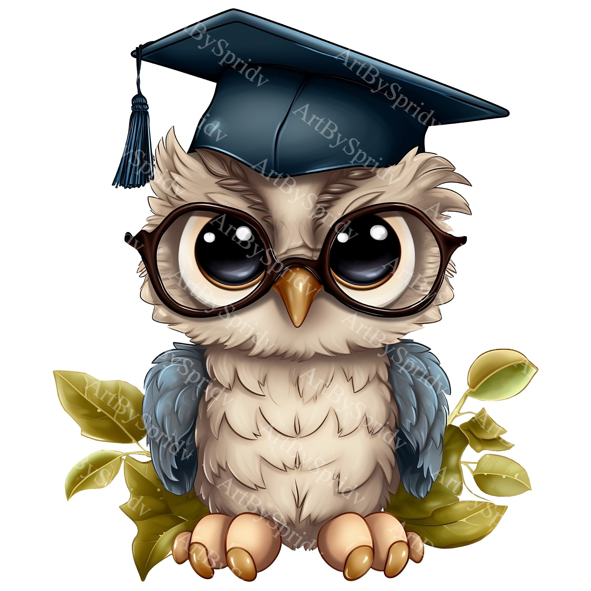 Owl With Glasses & Graduation Cap PNG Cliparttransparent Bird - Etsy