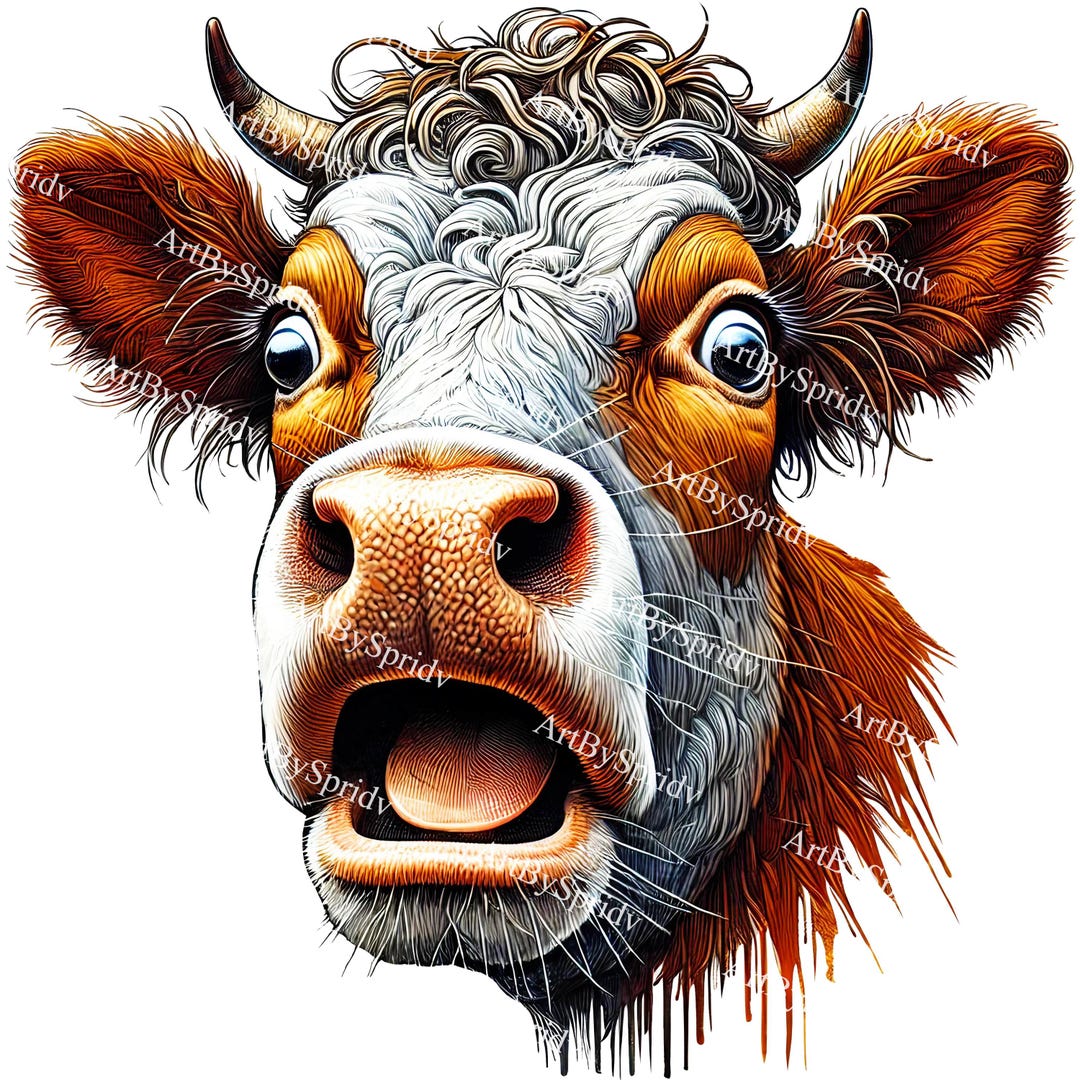 Highland Cow PNG, Shocked Cow Face Sublimation, Realistic Farm Animal ...