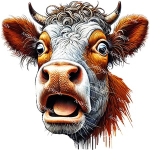 Highland Cow PNG, Shocked Cow Face Sublimation, Realistic Farm Animal ...