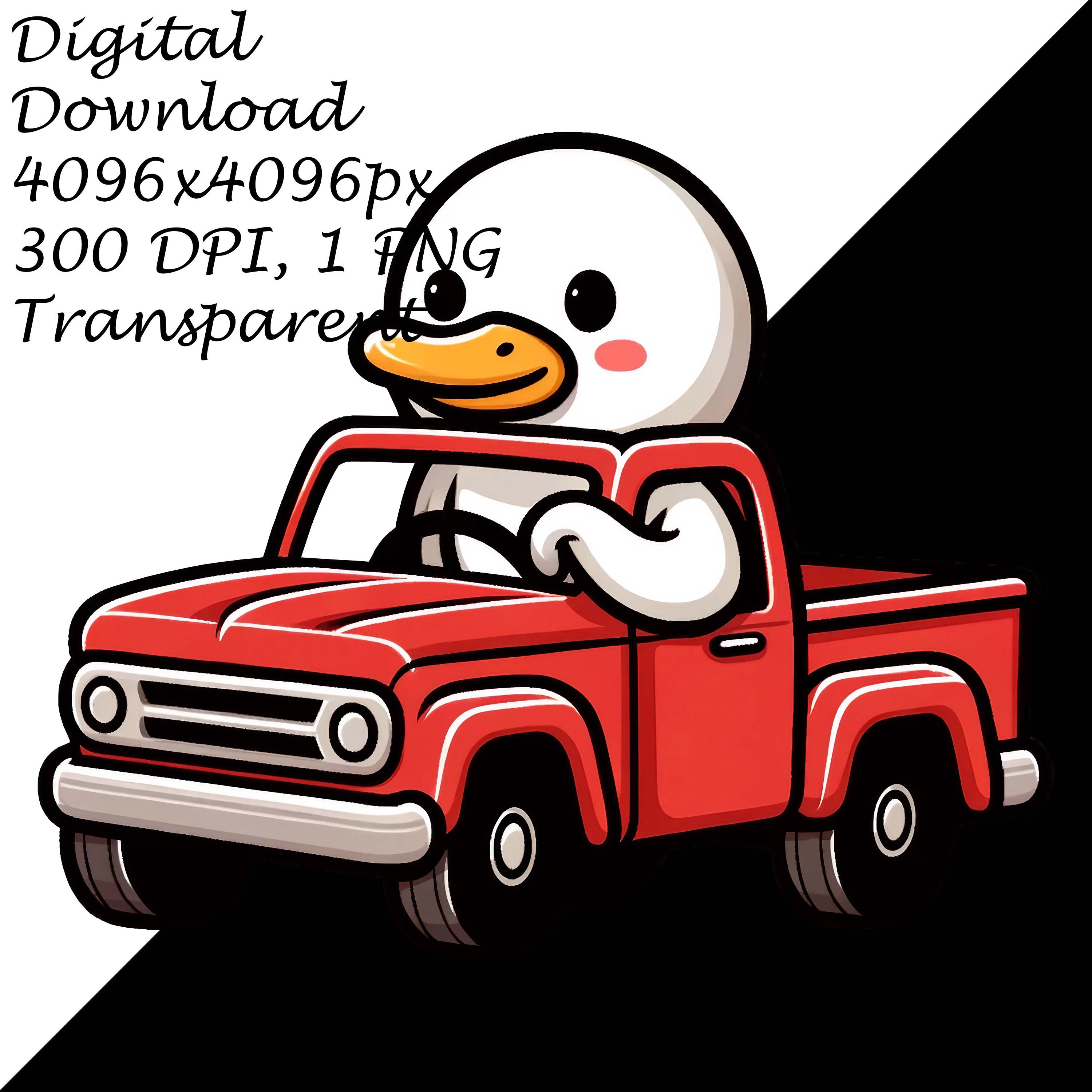 Cheerful Duck Driving Vintage Red Pickup Truck PNG Clipart Cute Digital ...