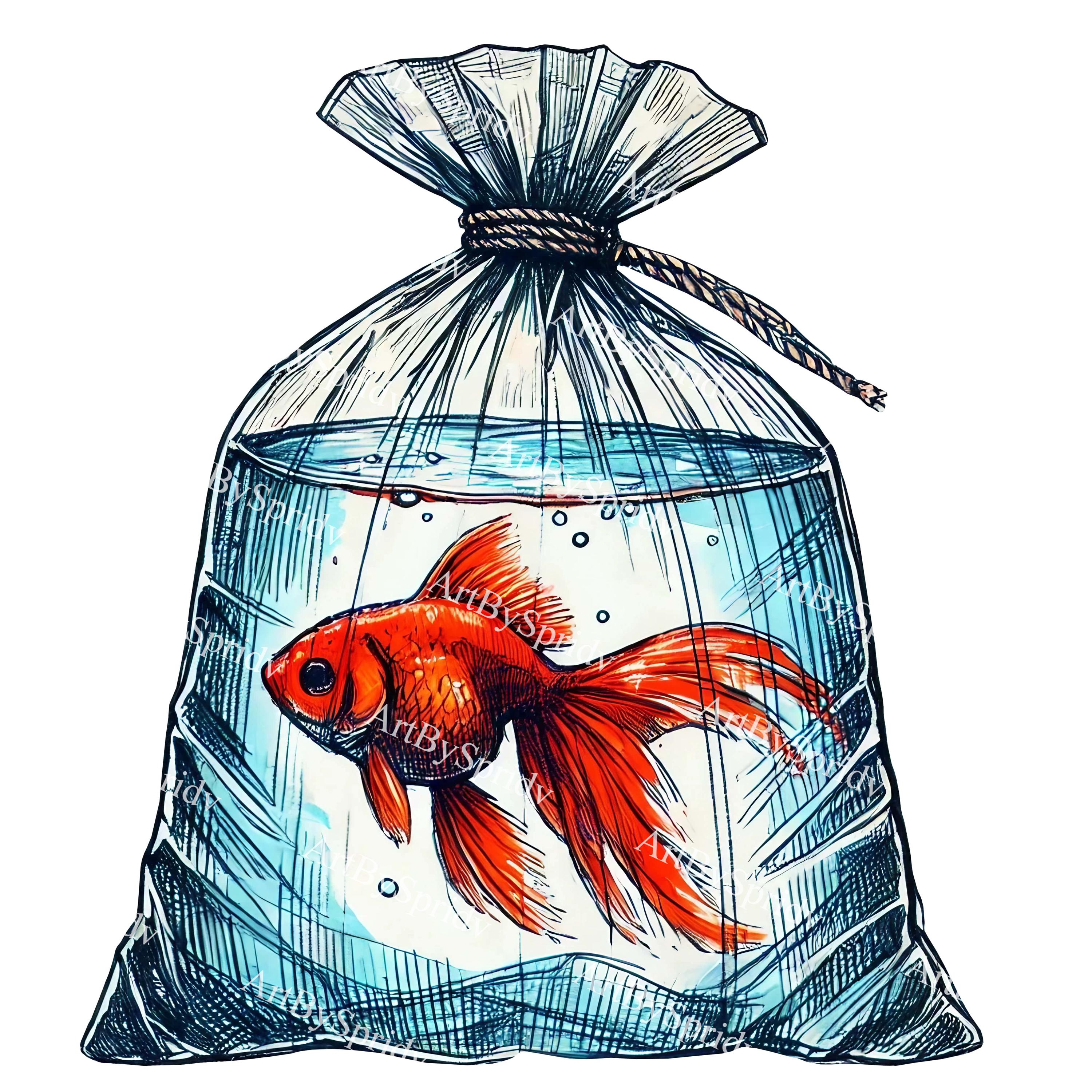 Realistic Goldfish in Plastic Bag PNG Clipart, Hand-drawn Fish ...