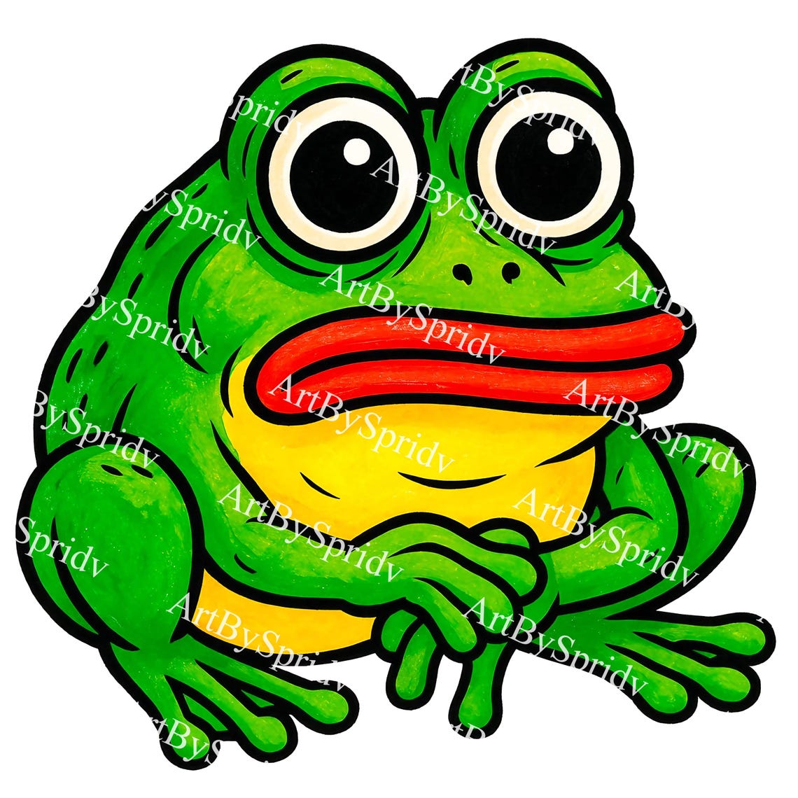 Funny Cartoon Frog PNG With Big Eyes and Red Lips | Quirky Green Frog ...