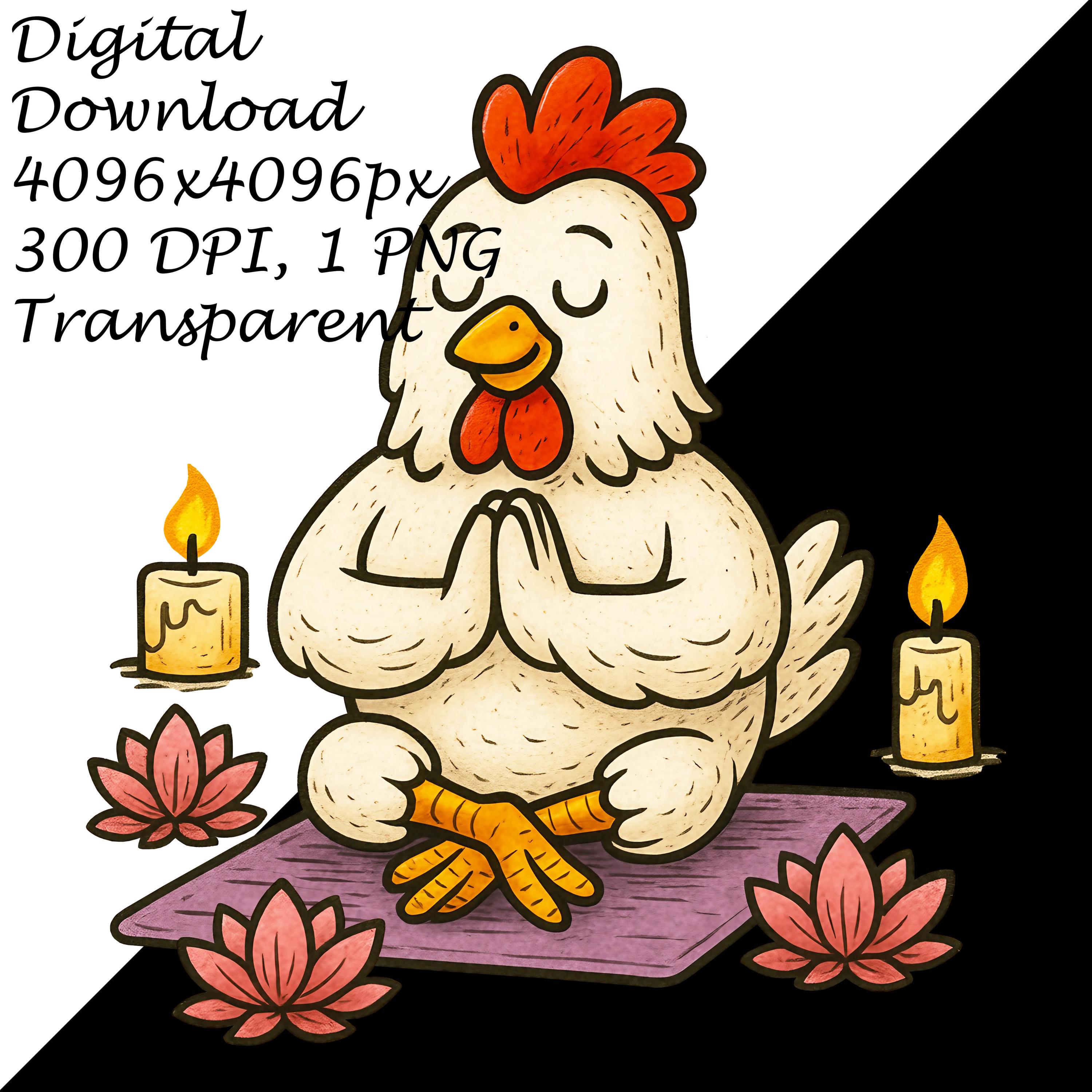 Meditating Chicken PNG, Yoga Hen Clipart With Candles and Lotus Flowers ...