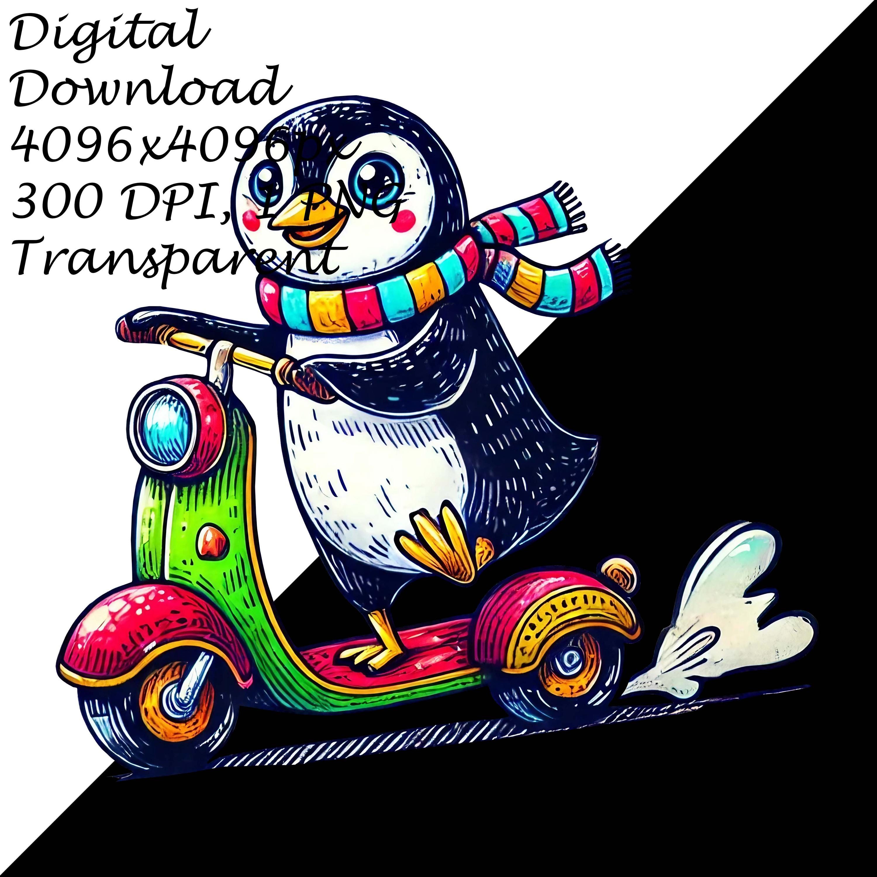 Penguin Riding a Colorful Scooter PNG Clipart, Cute Winter Animal Clip ...