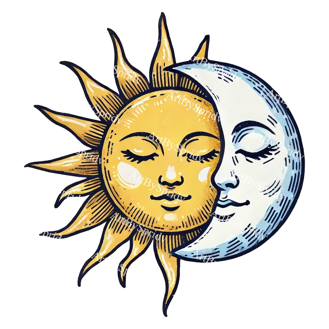 Boho Celestial Sun & Moon PNG Clipart, Spiritual Celestial Illustration ...