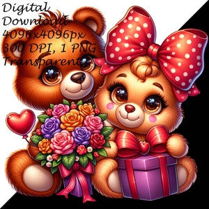 Valentine's Day Teddy Bears Clipart - Love-themed PNG, Romantic Teddy ...