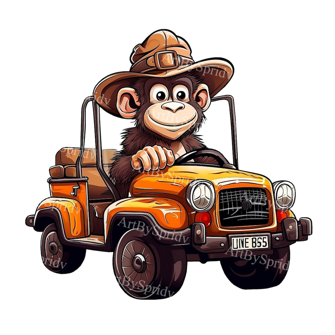 Cute Monkey Driving Car PNG Clipart, Adorable Safari Animal ...