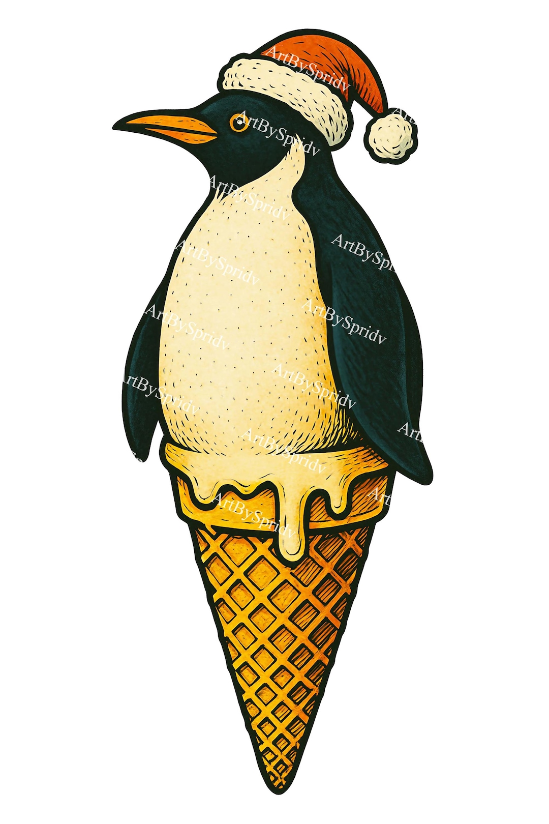 Penguin Ice Cream PNG | Christmas Penguin in Waffle Cone Clipart ...