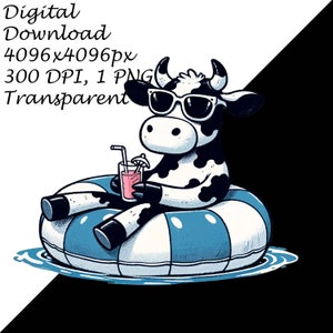Chill Cow on Float Clipart: Fun Summer Cow With Sunglasses and Drink ...