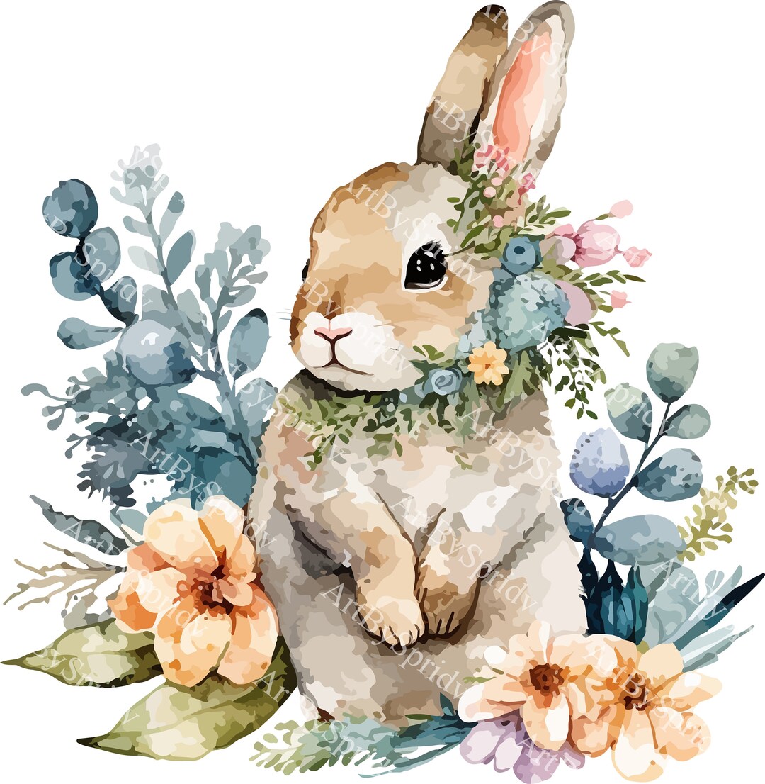 Cute Easter Floral Bunny PNG Clipart Transparent Rabbit Clip - Etsy