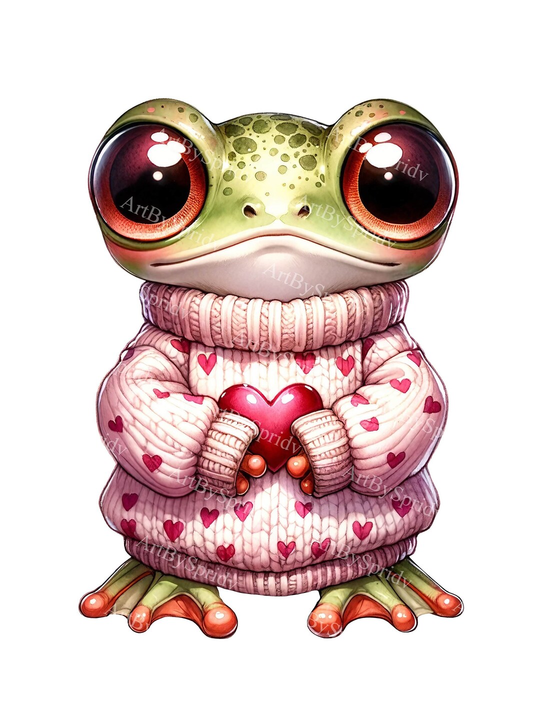 Valentine's Day Frog Clipart: Knit Sweater Heart Design, Digital PNG ...